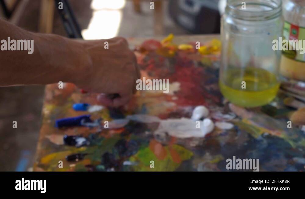 Atelier Painting Artist, Color Mixing Hand Slow Motion Stock Video ...