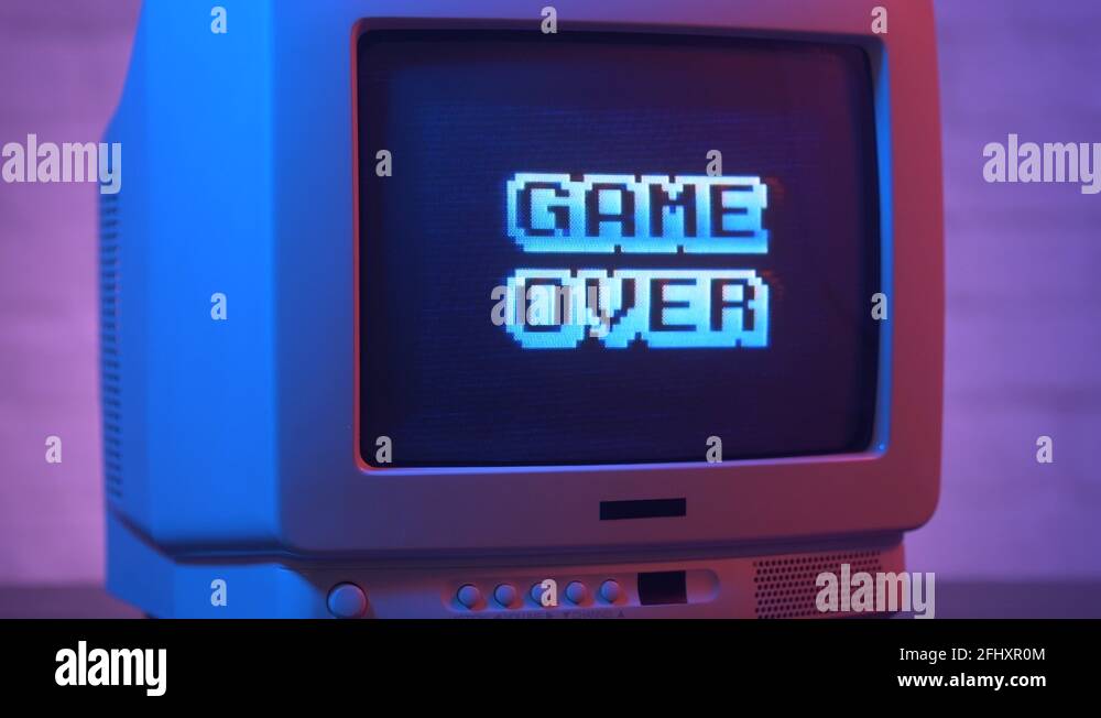 GAME OVER Vintage Retro Video Game on Old 80s 90s TV Screen Stock Video ...