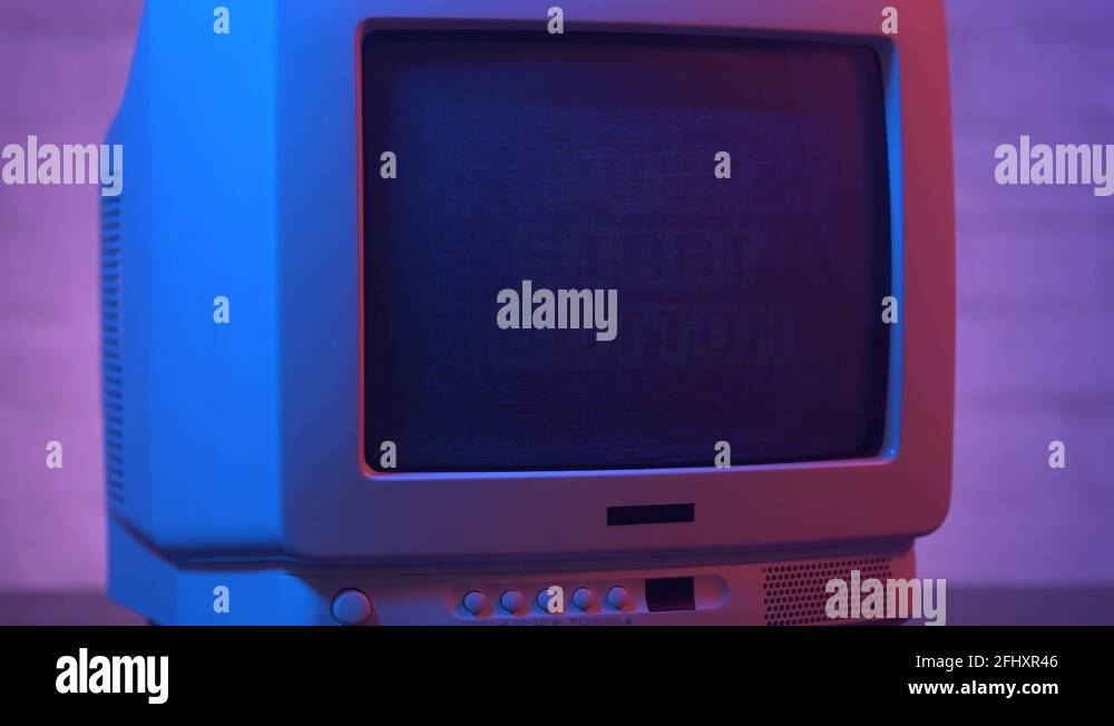 PUSH START BUTTON Vintage Video Game on Old 80s 90s TV Screen Stock ...