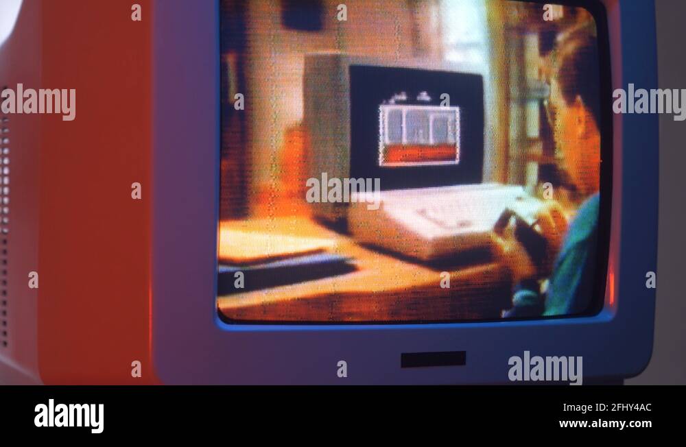 Vintage Computer ad on a 80s 90s Retro Television CRT Display Stock ...