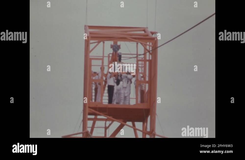 Astronauts undergo zip-line test before Apollo 8 launch - 1968 Stock ...