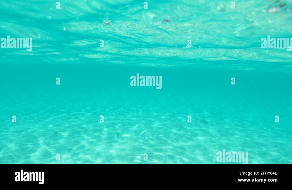UNDERWATER: Stunning view of emerald sea and empty sandy ocean floor in ...