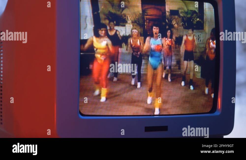 Vintage Aerobic Dancers on a 80s 90s Retro Television CRT Display Stock ...