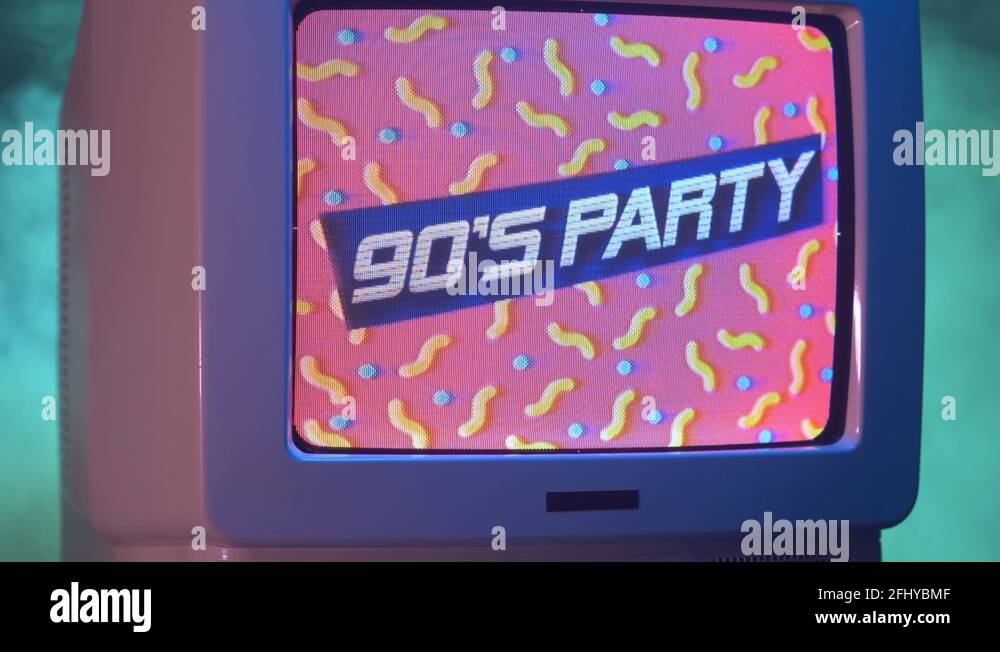90s PARTY Vintage Title on a 80s 90s Retro Television CRT Screen Stock ...