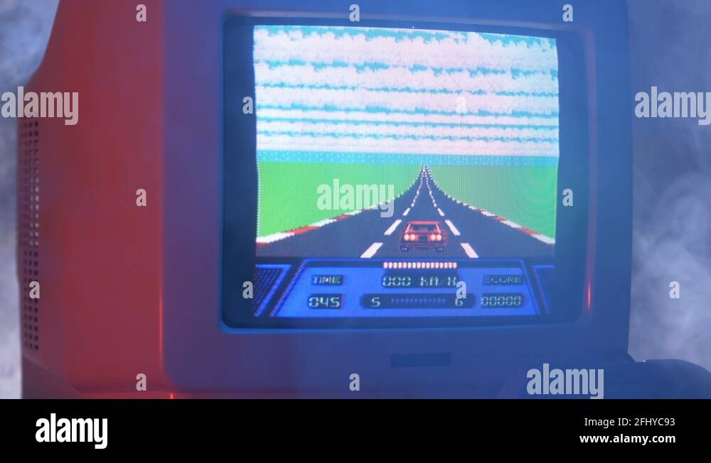 Arcade Racing Video Game on a 80s 90s Retro Television CRT Display ...