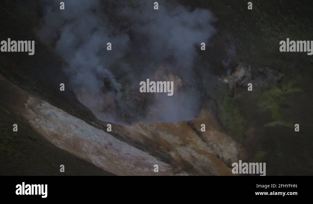 iceland landscape, geothermal hotspring steam smoke,camera tilt ip to ...