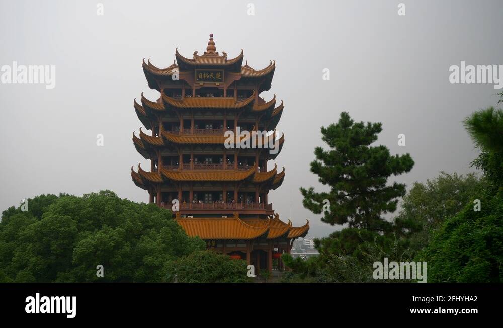 day time wuhan city most famous temple front panorama 4k china Stock ...