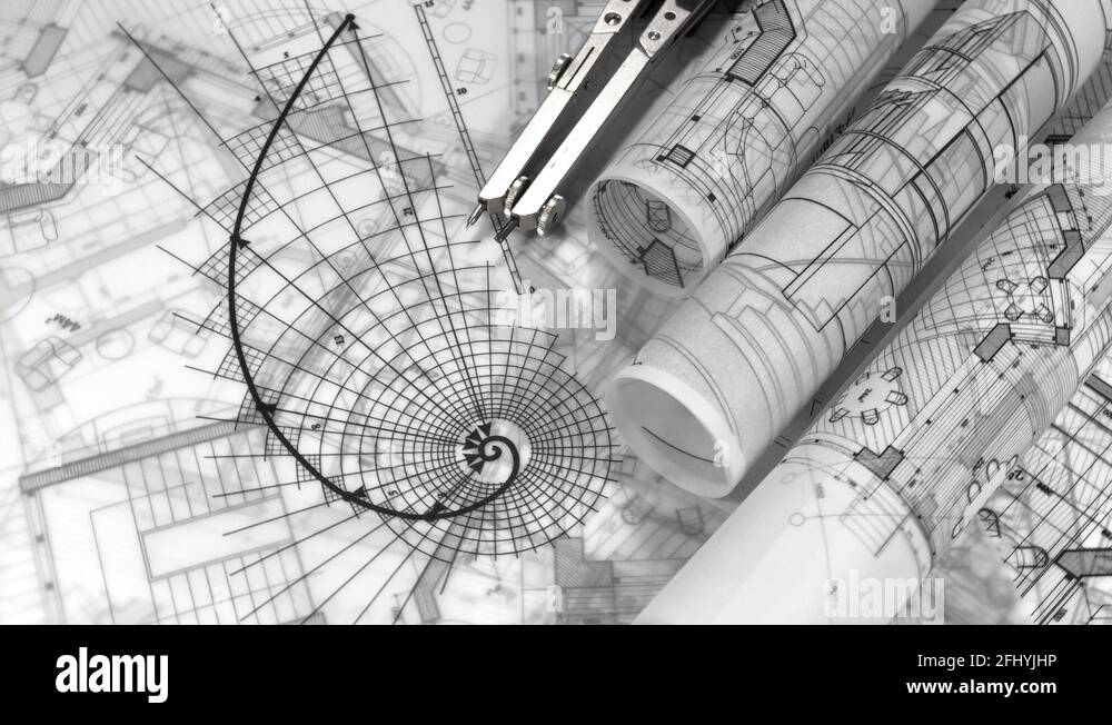 Blueprints - compass and drawing of the golden section and drawings ...