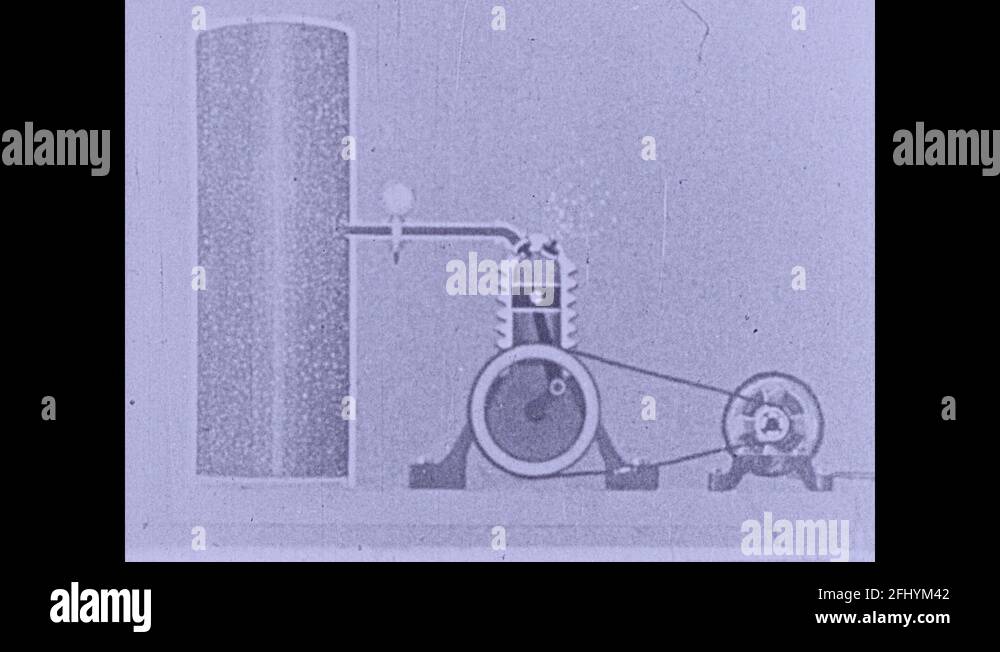 1930s: Animation of an air compressor machine, vignette shows the ...