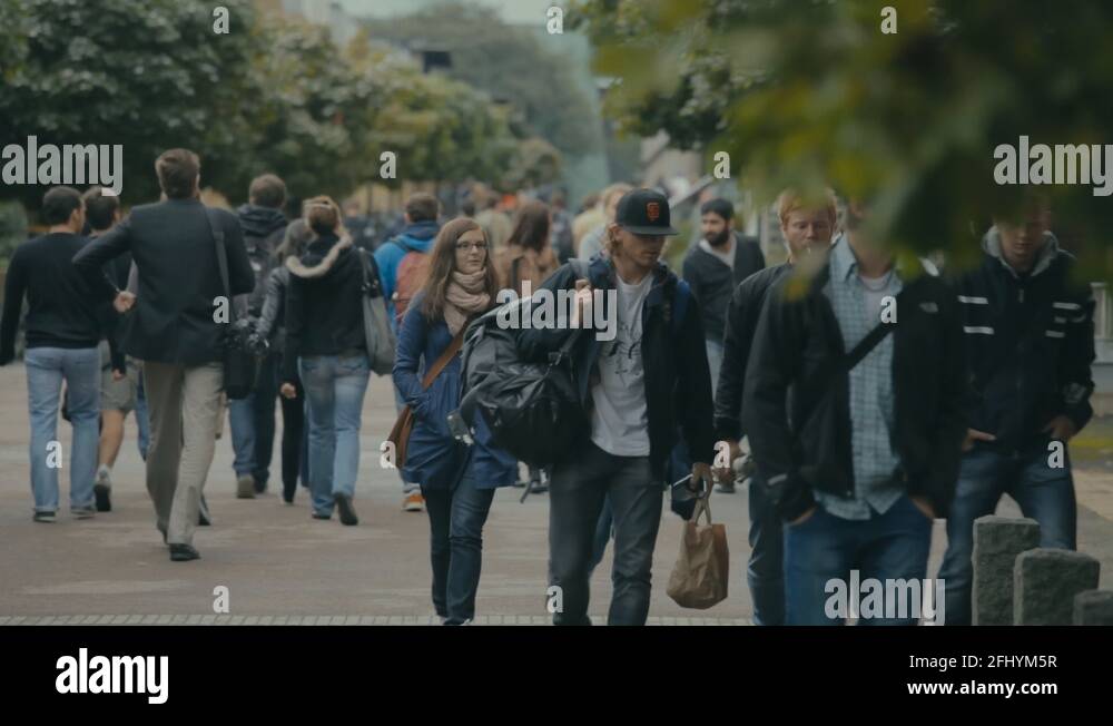Streets crowded with students walking between classes on a cloudy ...