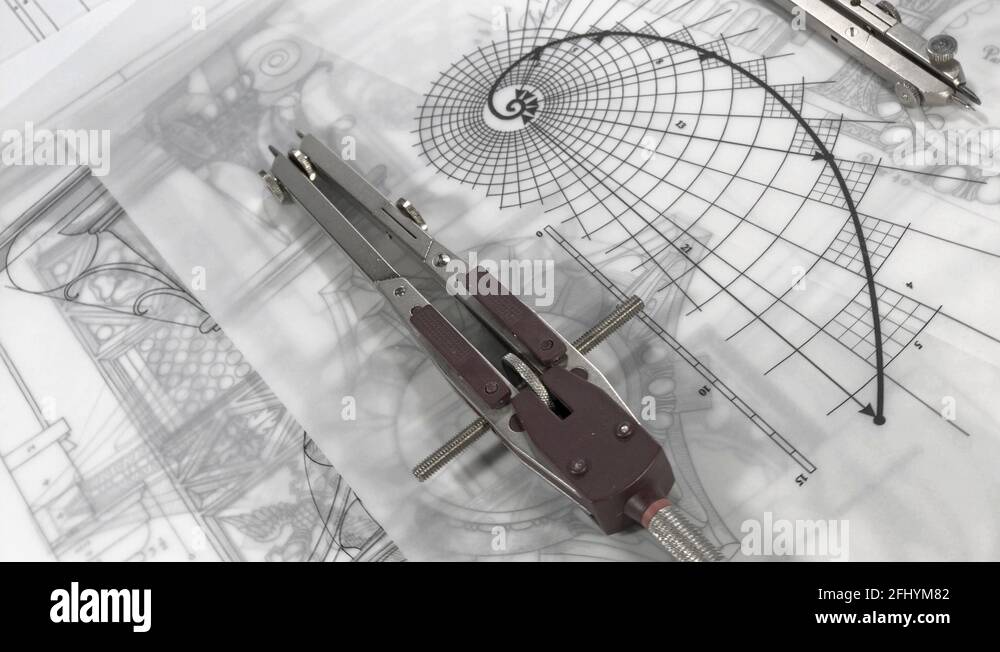 architectural blueprints, compass, drawing of the golden section Stock ...