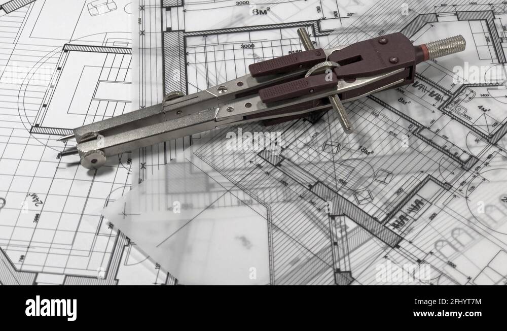 Blueprint - architectural plan of a modern house and compass smoothly ...