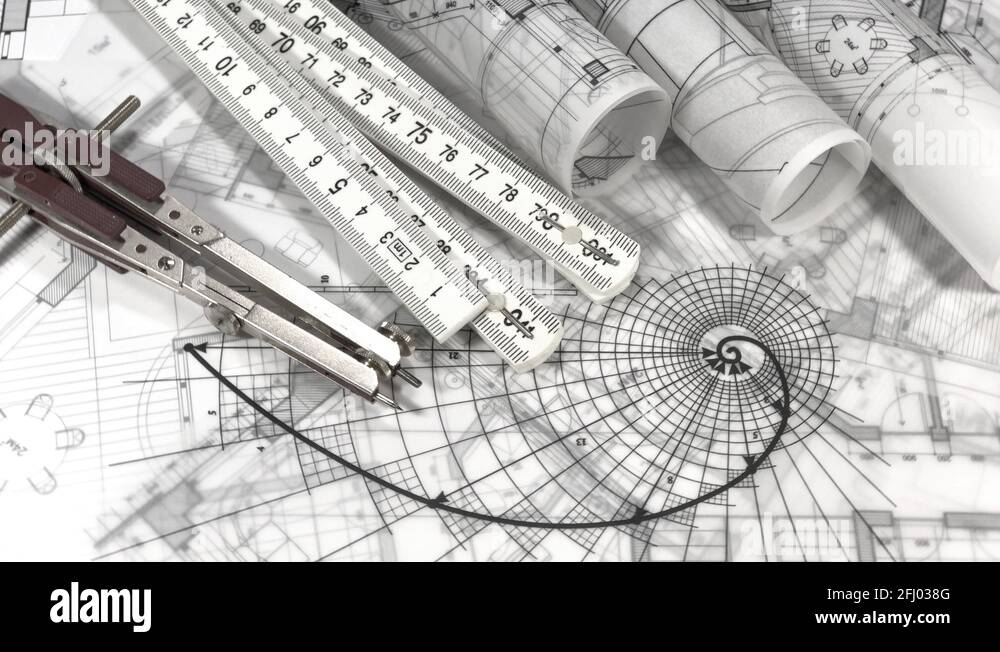 Blueprints - compass and drawing of the golden section Stock Video ...