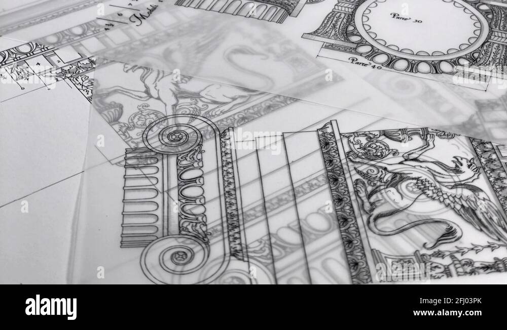 blueprints - drawings of antique architecture Stock Video Footage - Alamy