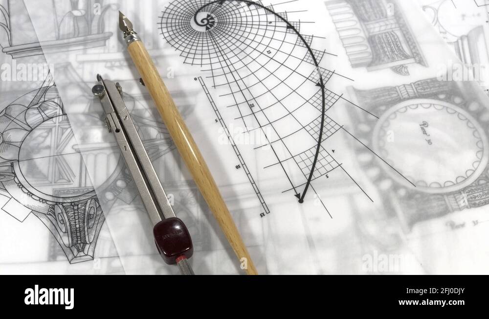 Blueprints - compass, fountain pen for calligraphy Stock Video Footage ...
