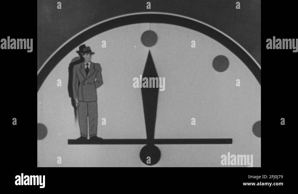 1940s: Illustrated man on clockface. Hands of clock move. Bread appears ...