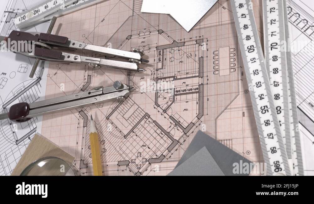 Blueprints: architectural drawings, yardstick - folding ruler & samples ...
