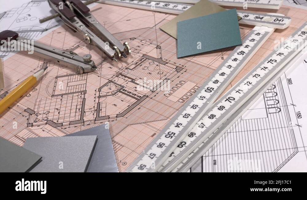 Blueprints: architectural drawings, yardstick - folding ruler & samples ...