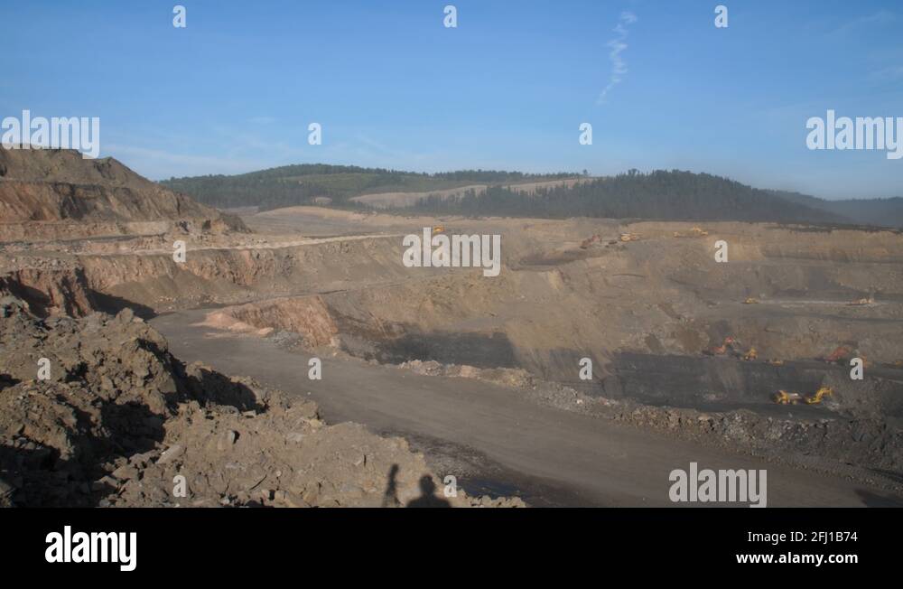 Mining panorama, open pit mine, coal mining, dumpers, quarrying ...