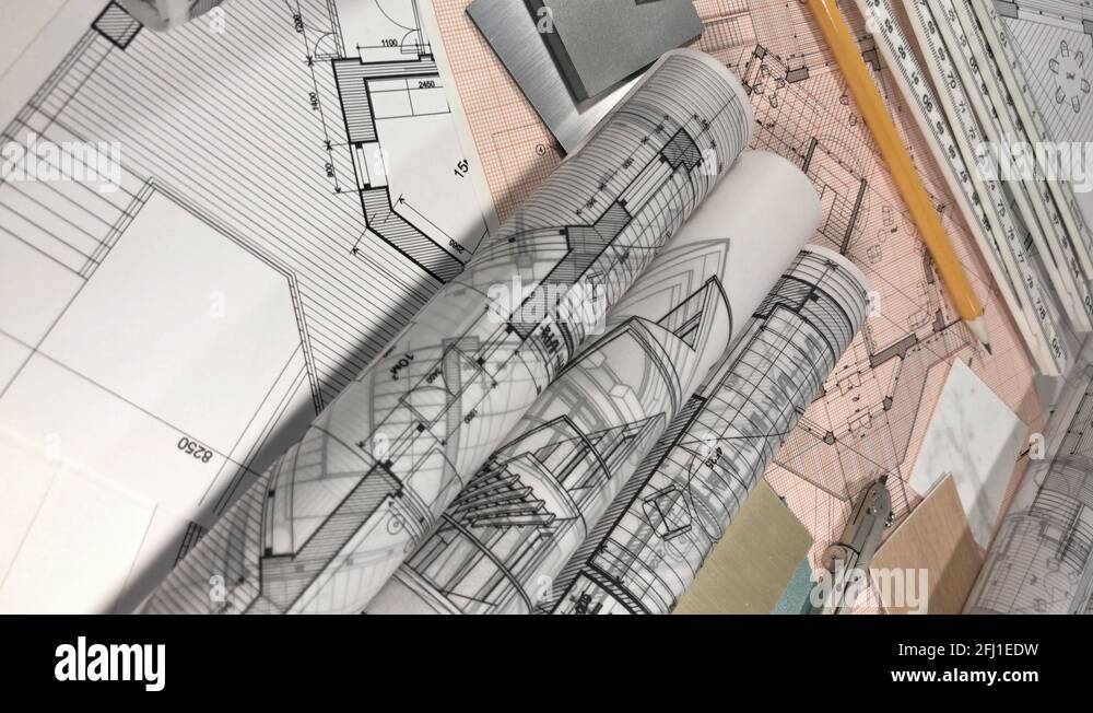 Blueprints: architectural drawings, yardstick - folding ruler & samples ...