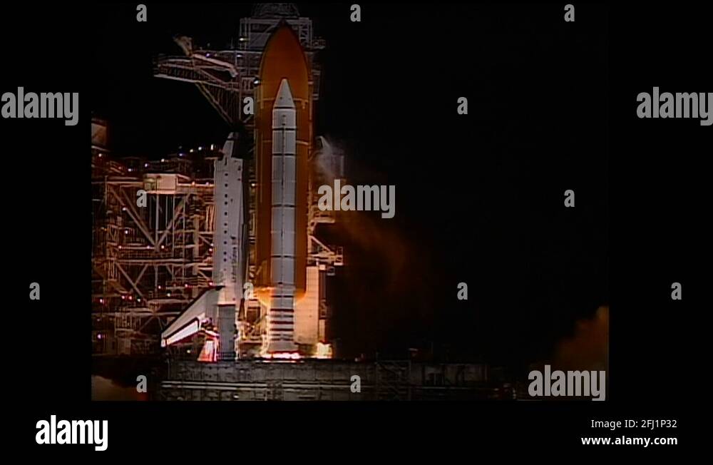 Scenes of orbital test flight launch and astronauts work in spacecraft ...