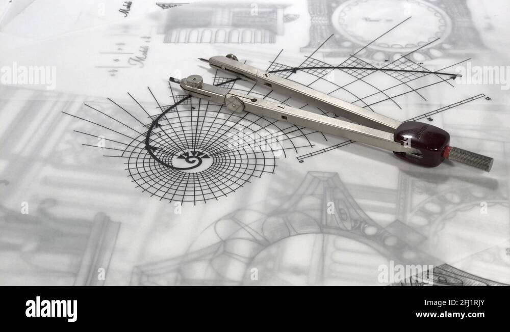 Blueprints - compass, drawing of the golden section and drawings Stock ...