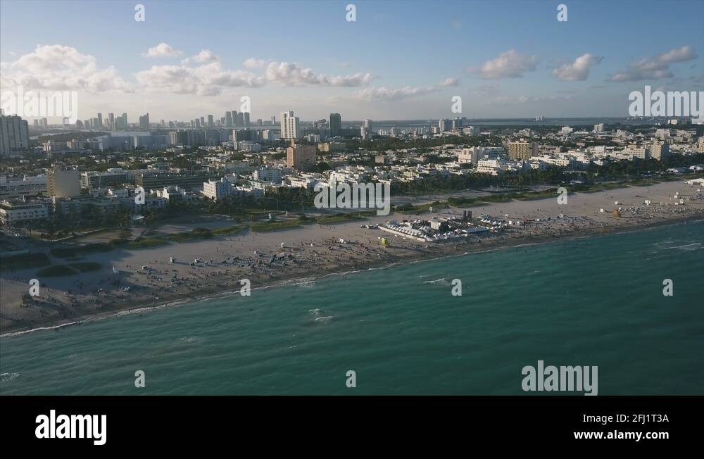 4K Epic Aerial Miami South Beach and Downtown Skyline view from ocean ...
