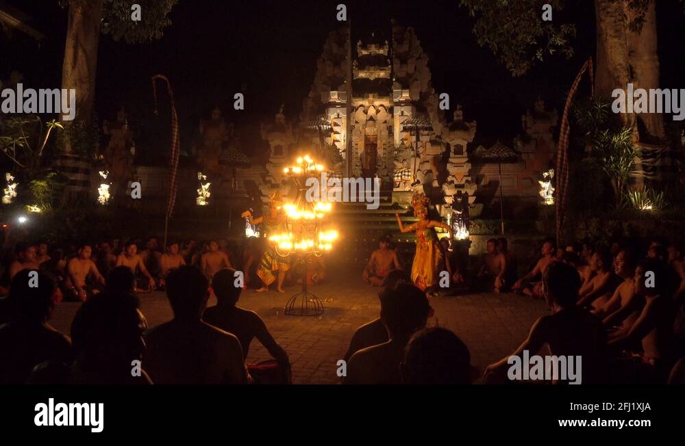 Traditional Kecak Fire Dance ceremony in balinese Hindu temple Stock ...