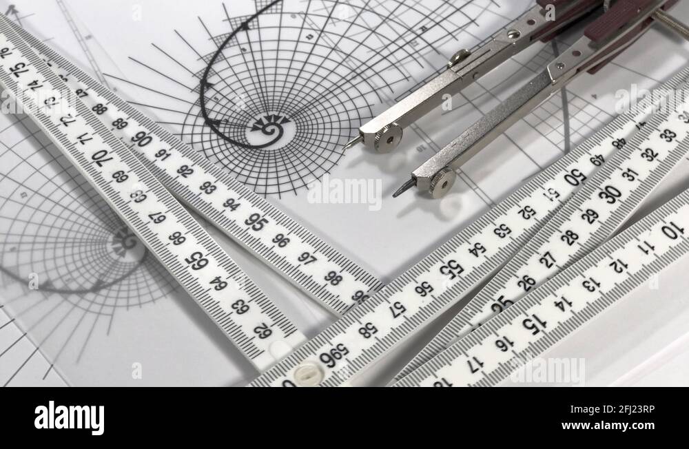 Blueprints - compass, drawing of the golden section, yardstick ...