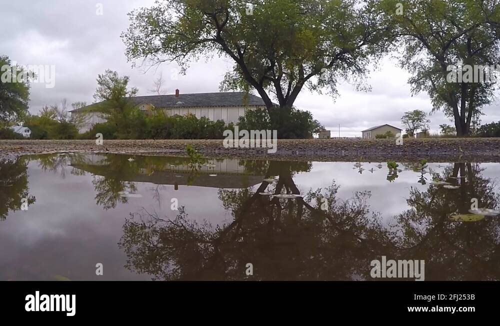 muddy puddle in a driveway with a reflection in the water on a big ...