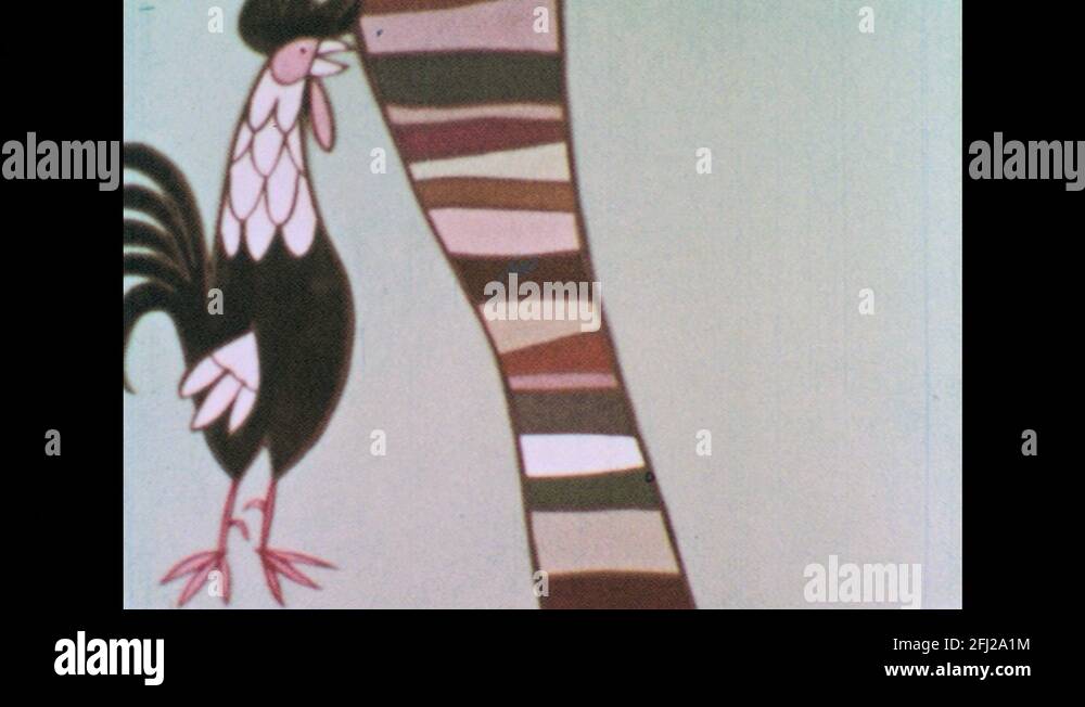1960s: Animated chicken stands next to DNA strand. Bean plant, eyes ...