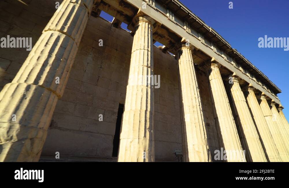 Ancient Greek Columns on the Temple of Hephaestus Stock Video Footage ...