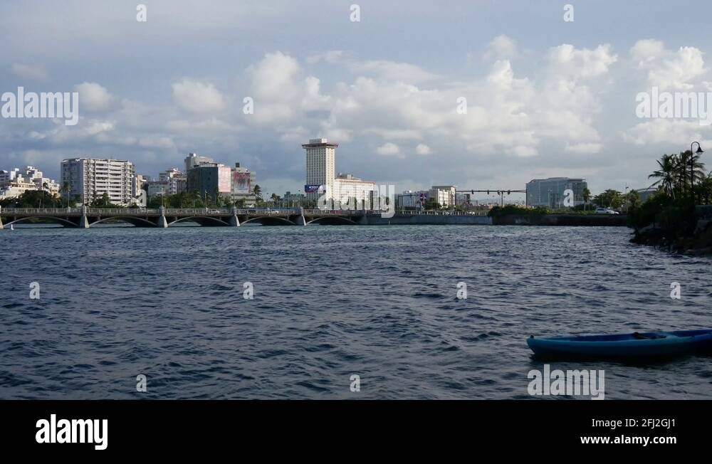 Kayak floating in bay in San Juan, Puerto Rico Stock Video Footage - Alamy