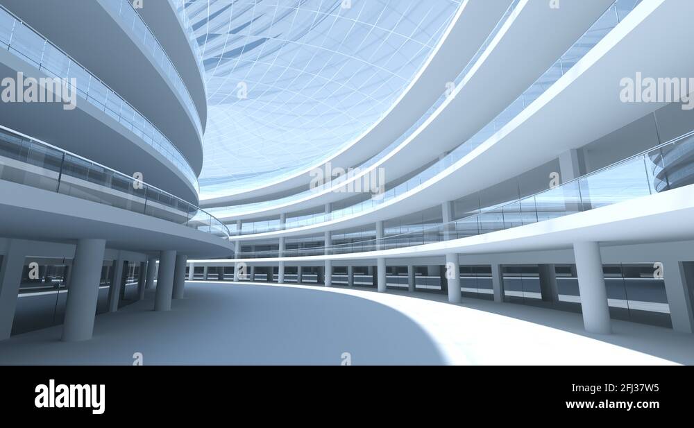 Endless Atrium. Modern architecture shopping mall seamless loop 60 fps ...
