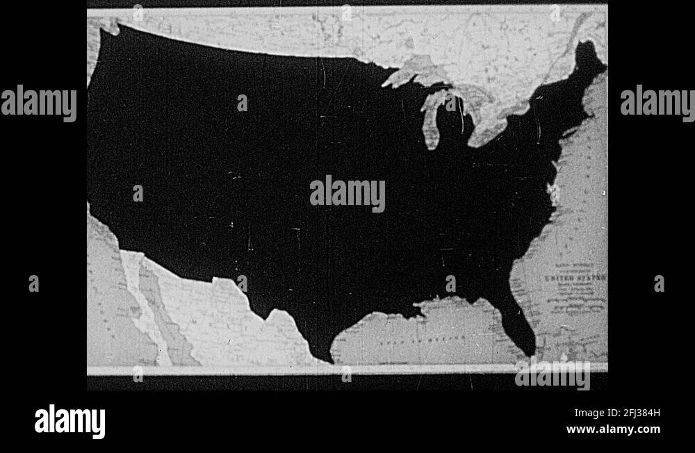 1930s: Map of the United States covered in black. Black cover is ...