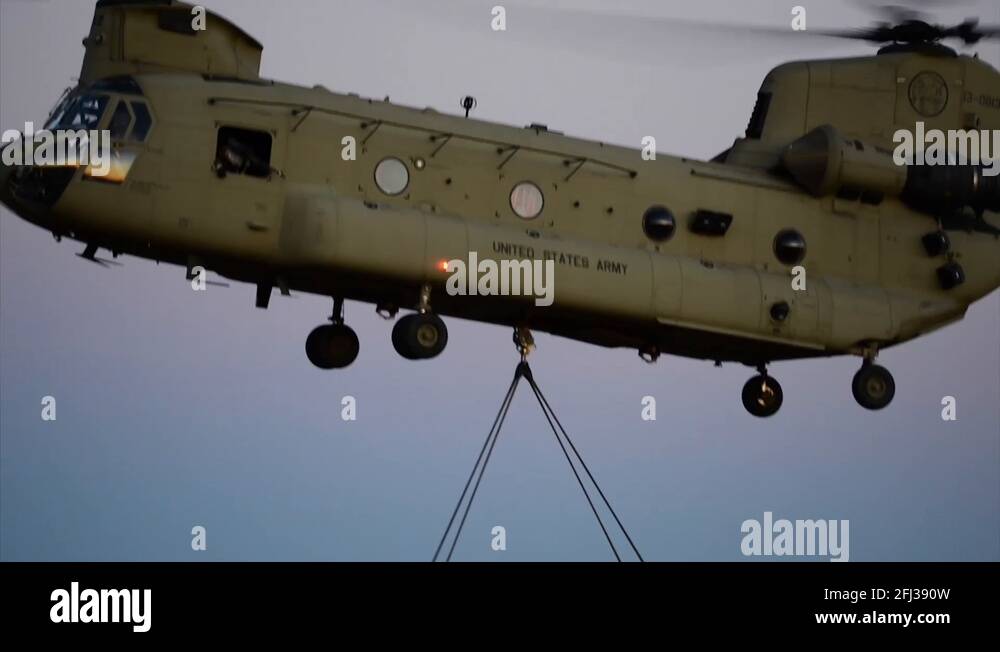 Saber Strike 18 CH-47 Chinook helicopter during sling road training ...
