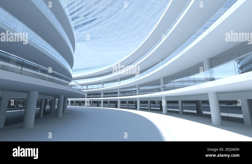 Endless Atrium. Modern architecture shopping mall seamless loop 60 fps ...