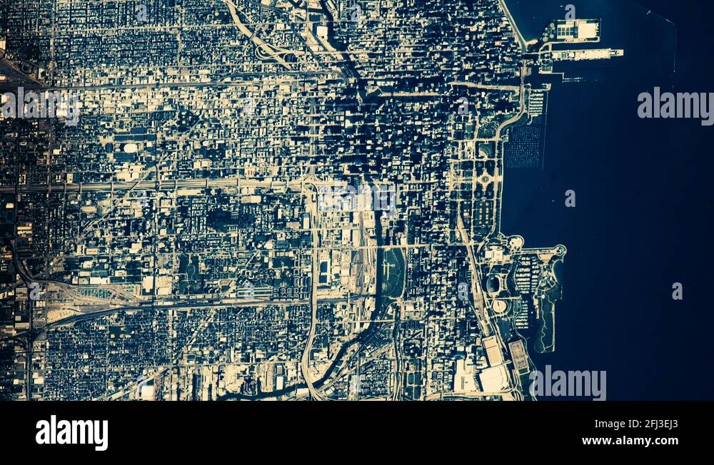 Chicago aerial satellite view Stock Video Footage - Alamy