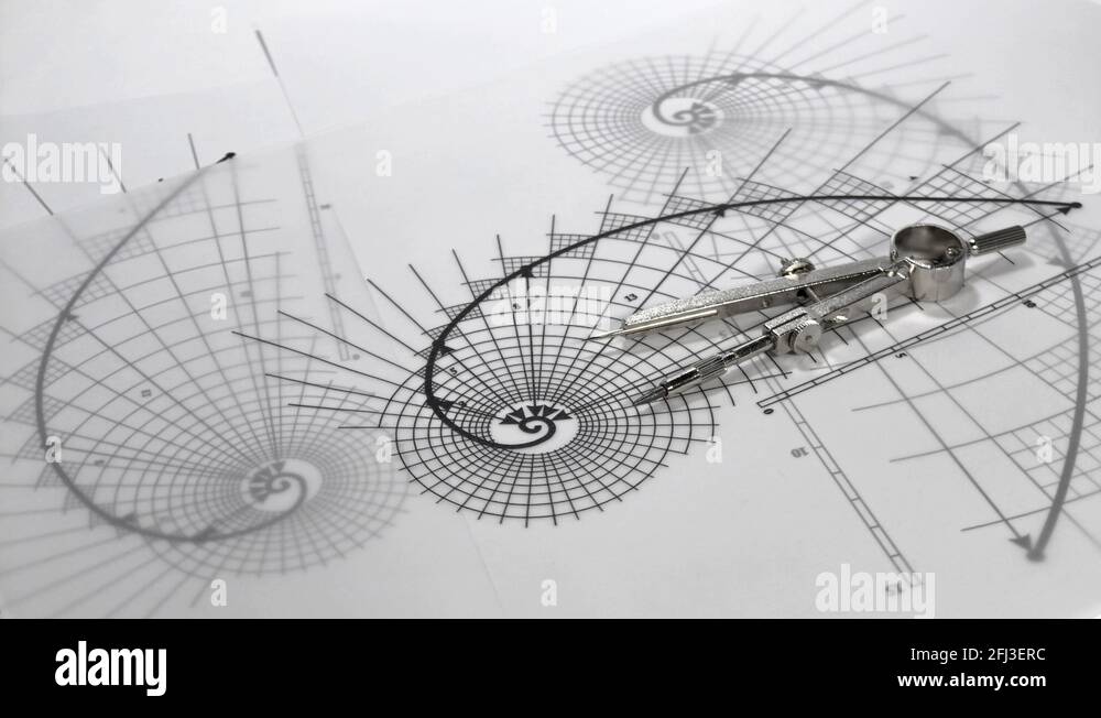 Blueprints - compass, drawing of the golden section Stock Video Footage ...