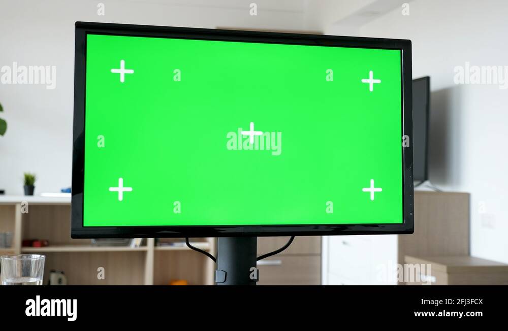 Personal computer with big green screen chroma mock-up Stock Video ...