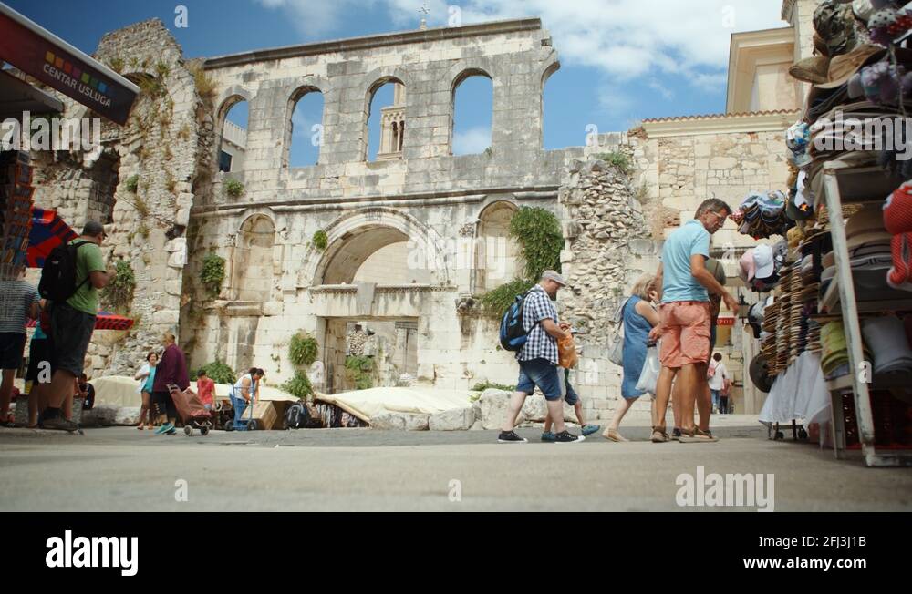 Tourists visitng The Silver Gate to Diocletian's Palace in Split ...