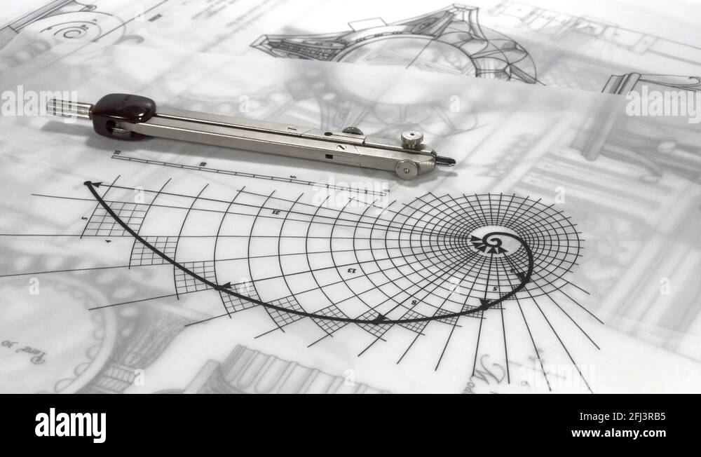 Blueprints - compass, drawing of the golden section and drawings Stock ...