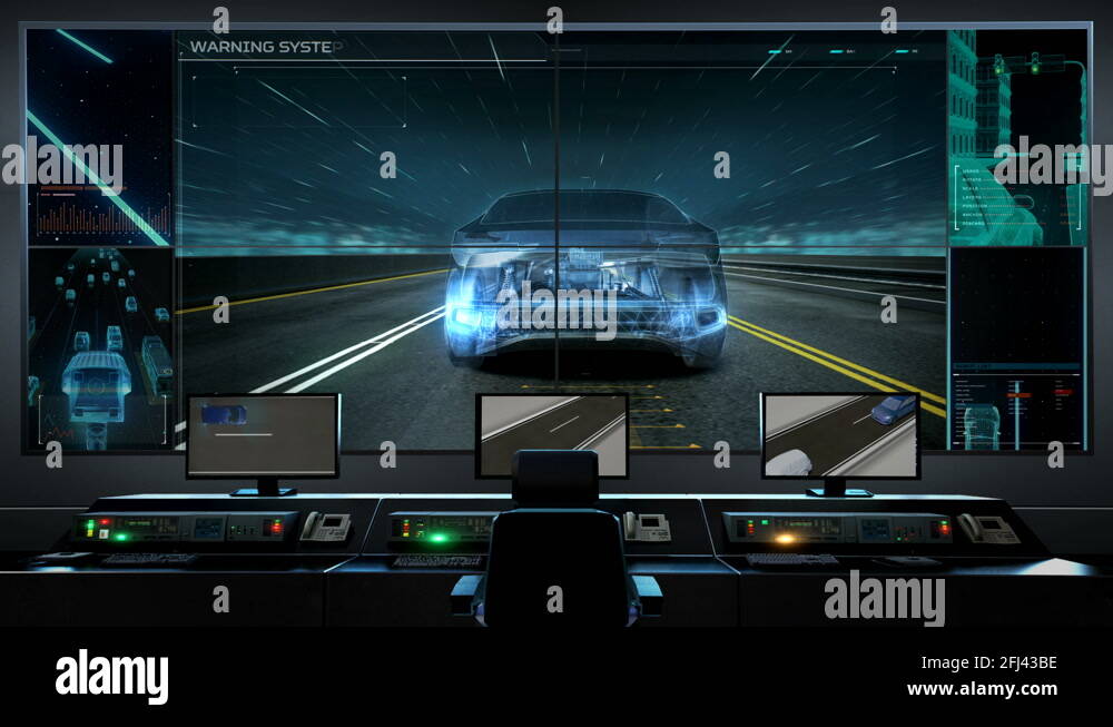 Main traffic control room, Autonomous driving. Road Lane alert AI, IoT ...