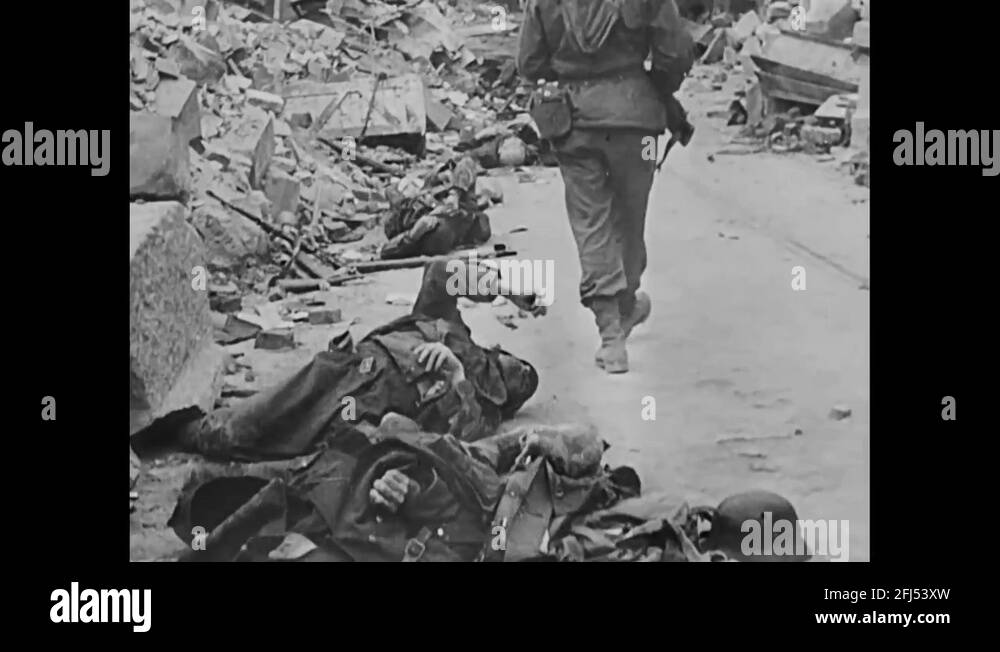 Scene of ruin town and aftermath of war - 1945 Stock Video Footage - Alamy