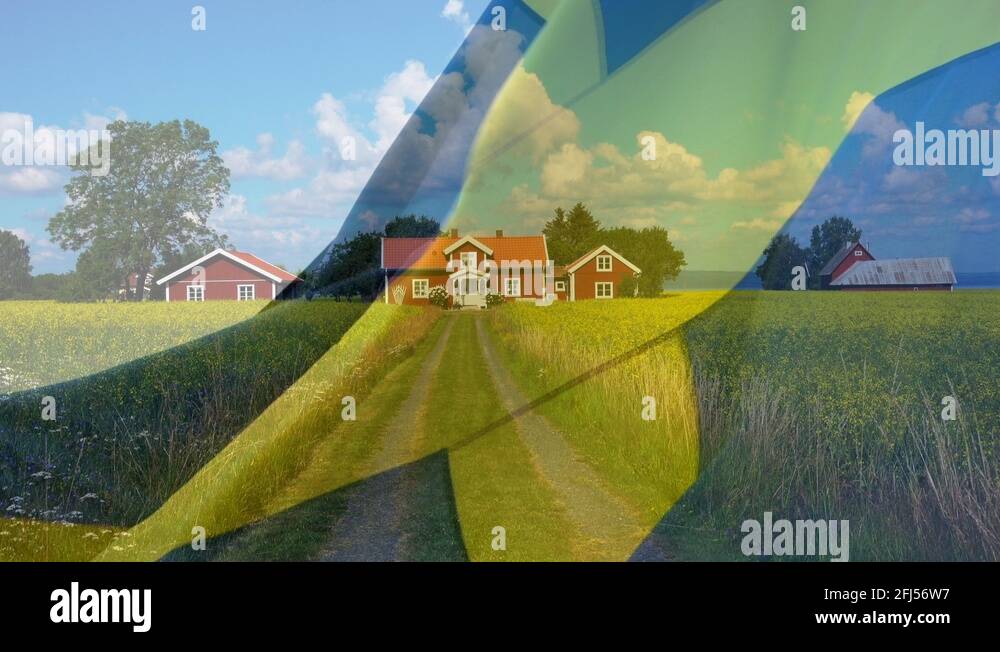 The swedish flag in transparent with a typical environment in the ...