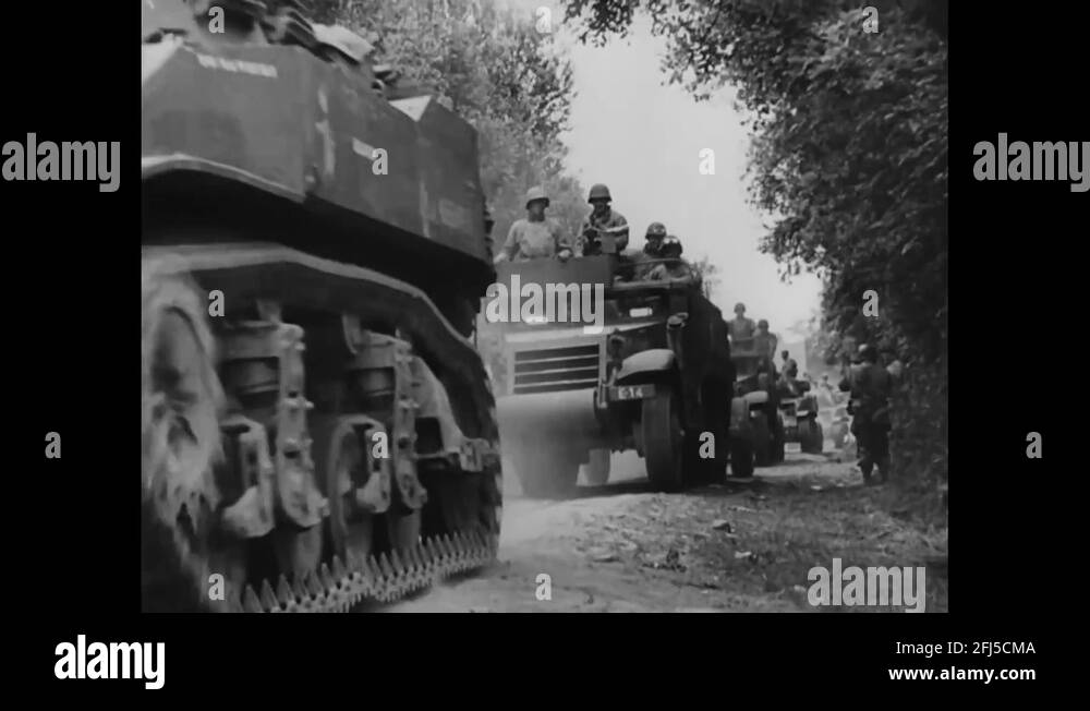 Allied troops reinforcement and attack on enemy positions - 1945 Stock ...