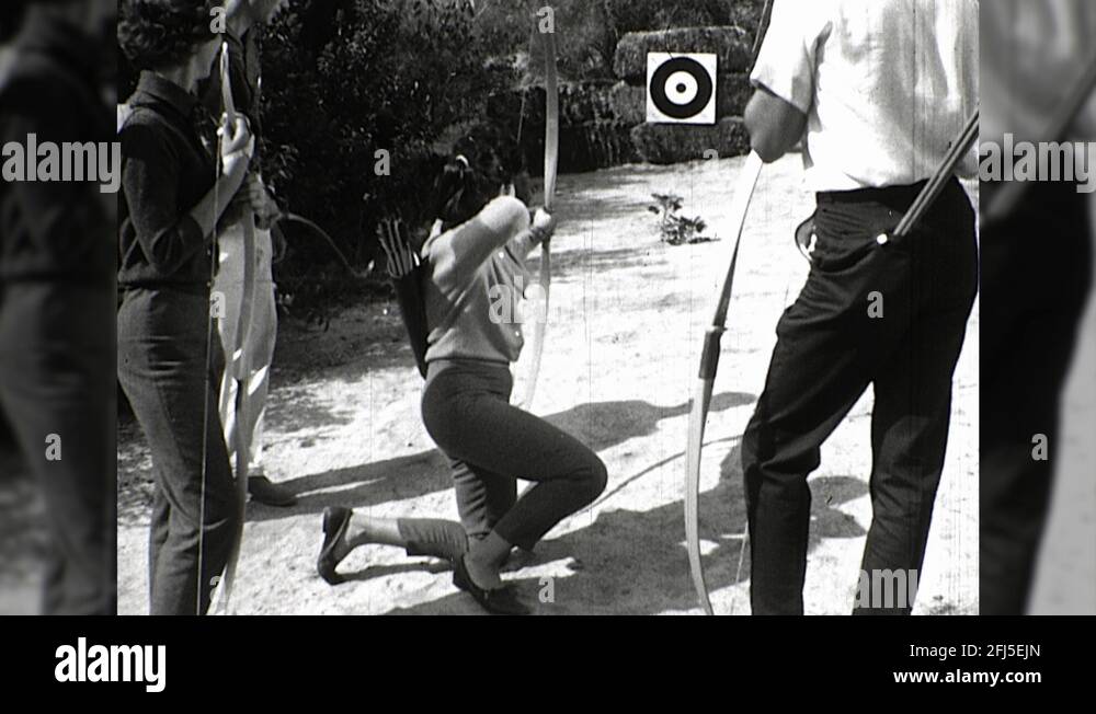1950s Archery Archer Bow Arrow Target People Shoot Arrow Vintage Old ...