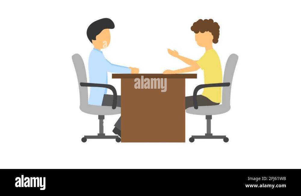 animated 2d cartoon of an interview or meeting in an office between two ...