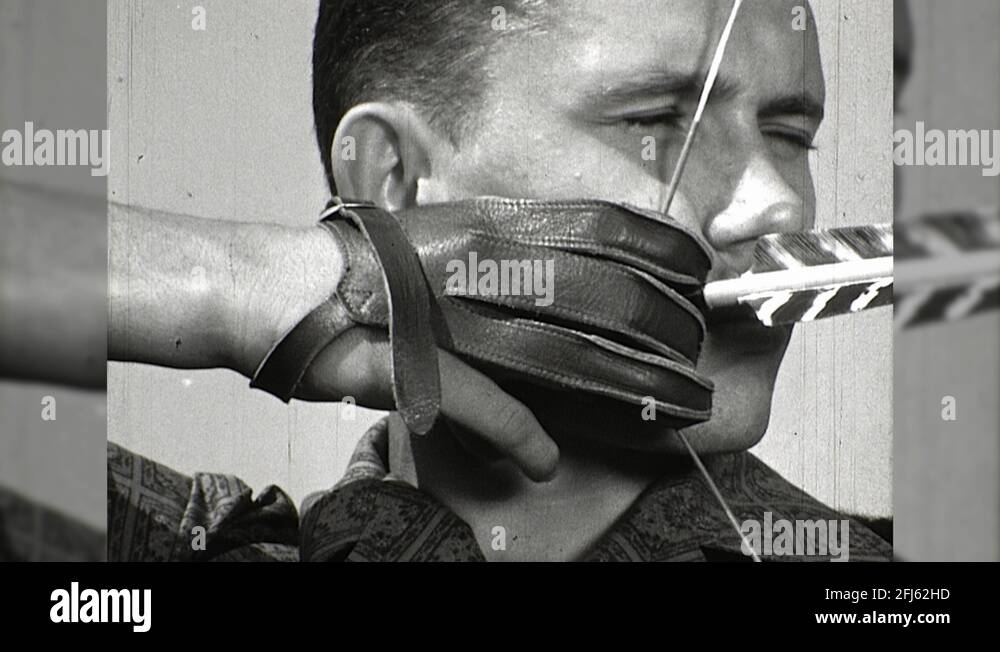 1950s Archery Archer Bow Arrow Target Man Shoots Arrow Vintage Old Film ...