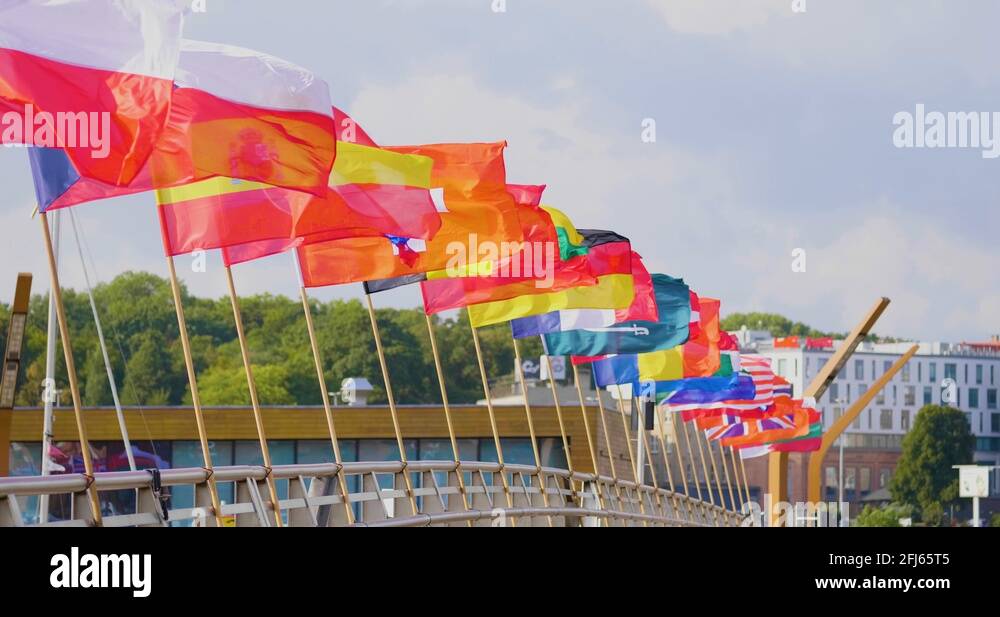 Flags of many nations waving together in a display of unity Stock Video ...